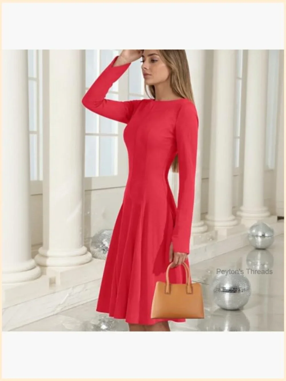 Dresses | Women Long Sleeve Boat Neck Split Sleeves Aline Midi Swing ...